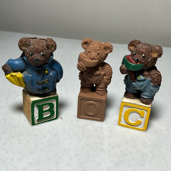 Toys | Vintage Resin Bears On Top Of Wood Alphabet Blocks | Poshmark